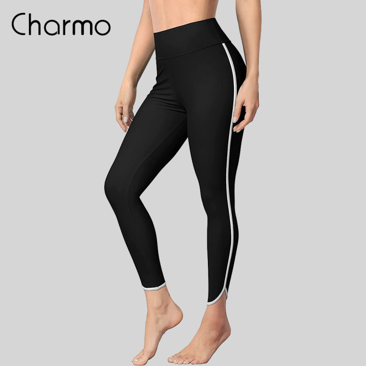 Charmo Women High Waist Swim Pants Color Block Leggings Elastic ...