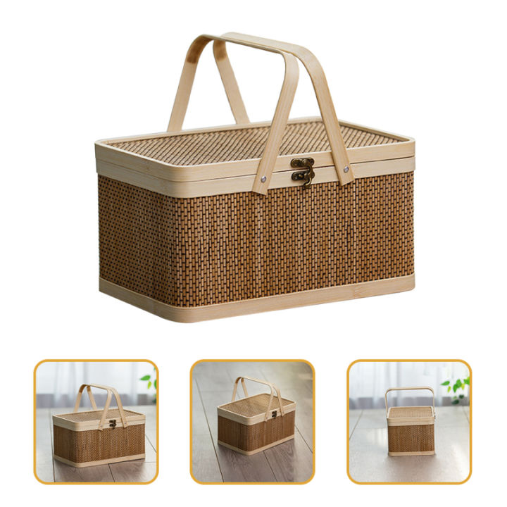 Natural Woven Picnic Basket Camping Storage Basket Large Handheld Fruit ...