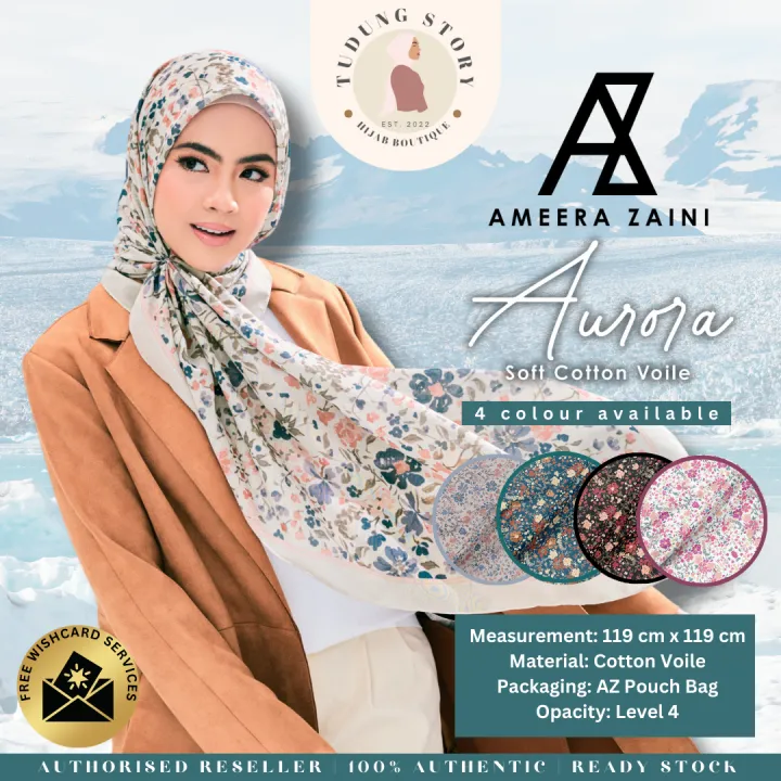 [ AZ AURORA ] Premium Cotton Voile by Ameera Zaini + Free Pouch Bag | Lazada