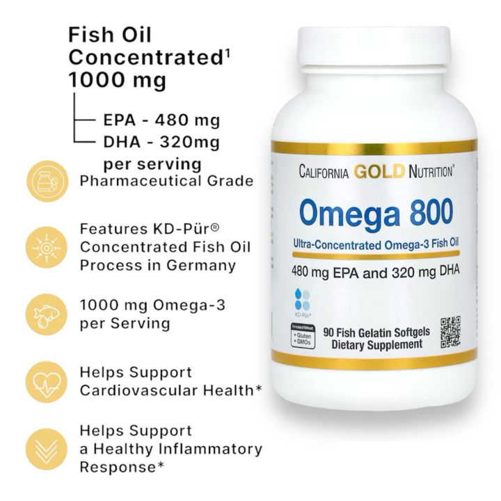 California Gold Nutrition, Omega 800, 1,000 mg, 90 Fish Gelatin ...