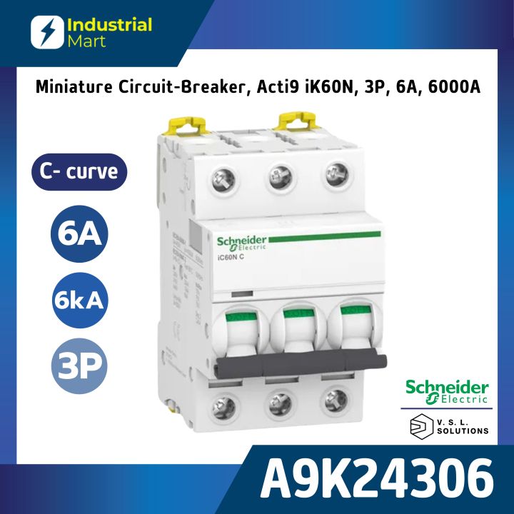 Schneider Electric - A9K24301-A9K24340 Miniature Circuit-Breaker, Acti9 iK60N,3P,6kA,C Curve ...