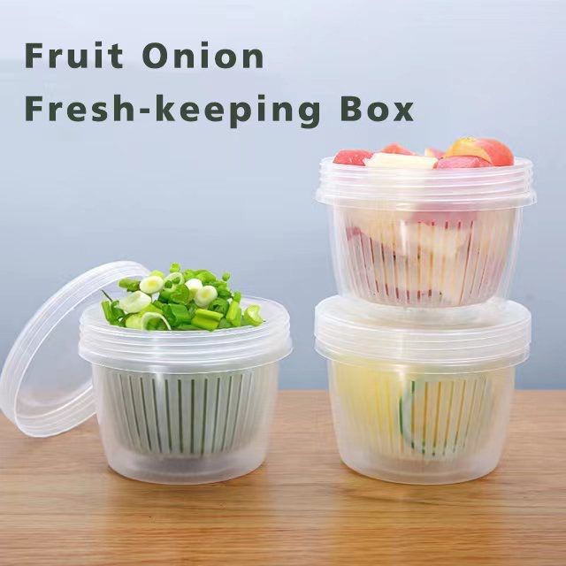 2 Layer Drain Water Food Storage Box Kitchen Ginger Garlic Box Portable ...