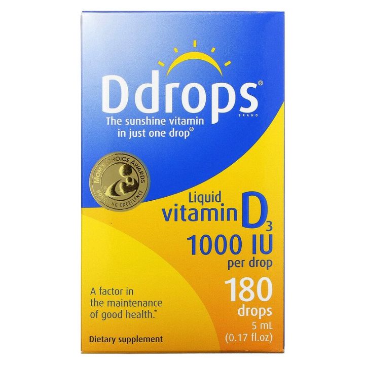 Ddrops, Liquid Vitamin D3, 1000 IU, 2000 IU (5 ml) | Lazada