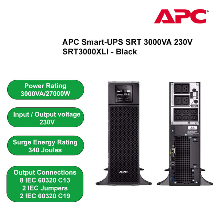 [PREORDER] APC Smart-UPS SRT 3000VA 230V SRT3000XLI - Black | Lazada