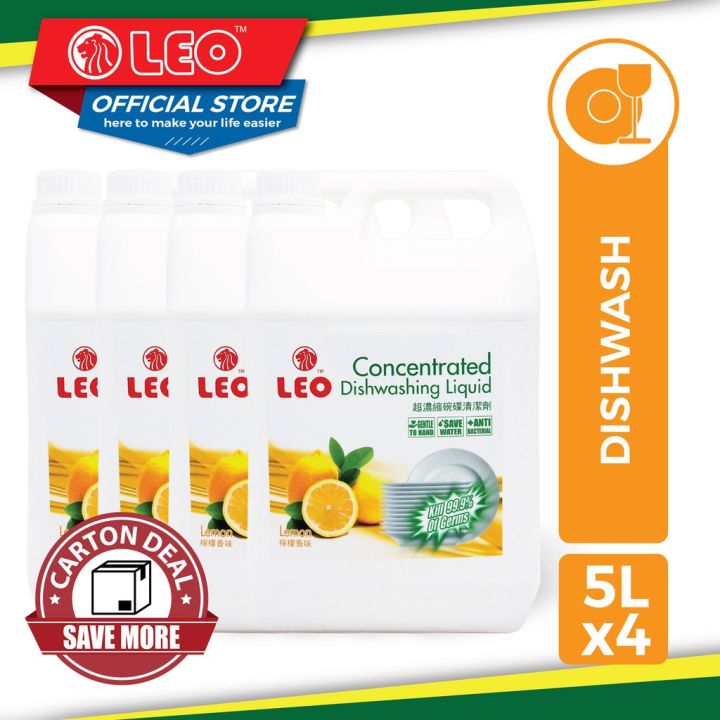 [Carton Deal] Leo Concentrated Dishwashing Liquid LEMON (5l x 4) | Lazada