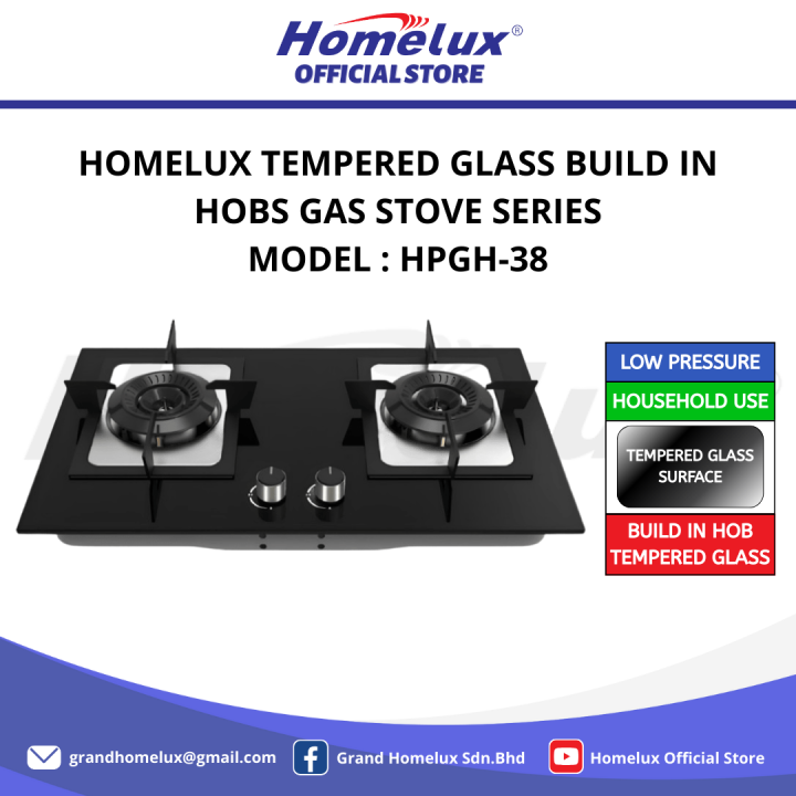 HOMELUX TEMPERED GLASS DOUBLE BURNER GAS STOVE SERIES COOKER HPGH-38 ...