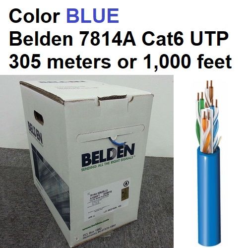 Belden 7814A Cat 6 Cable UTP Unshielded AWG24 Blue Data LAN Cable Cat6 305 meters 1000 feet 305m ...