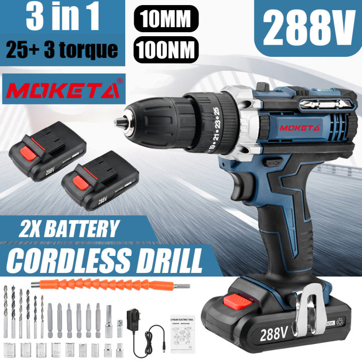 MOKETA 288V Professional Cordless Impact Drill with 2 Lithium Ion ...