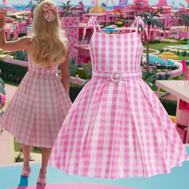 MLS ชุดเดรสเจ้าหญิง Barbie ชุดคอสเพลย์ผู้หญิงลายตารางสีชมพูฮาโลวีน ...