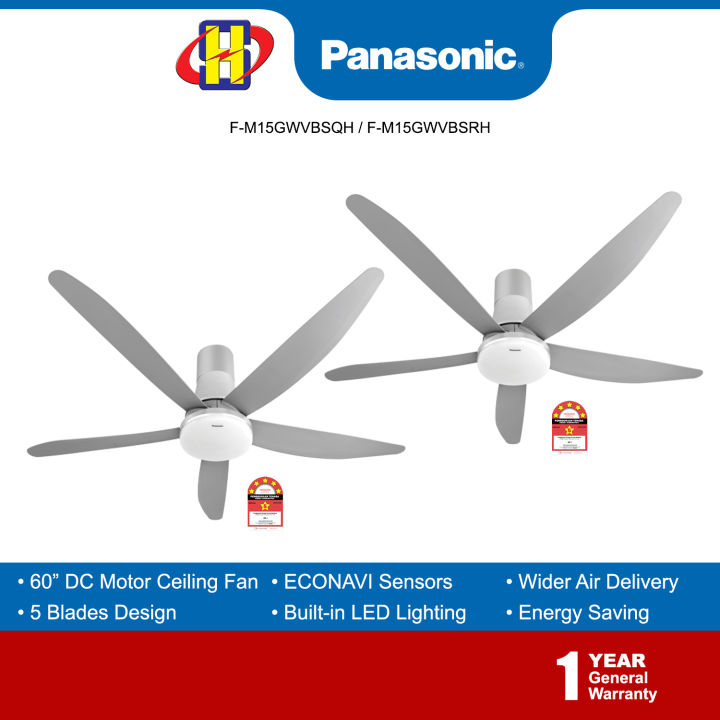Panasonic Ceiling Fan (60 Inch) 5 Blades 9-Speed DC Motor Built-in LED ...