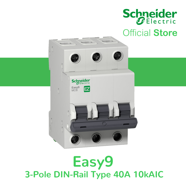 Schneider Easy9 IEC 3P 40A C DIN-Rail Type Miniature Circuit Breaker 400V 10kAIC (EZ9F51340 ...