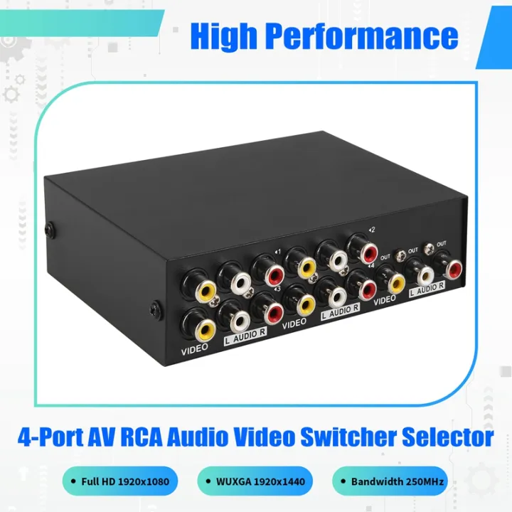 4 Port AV Switch Switcher 4 in 1 Out Composite Video L/R Audio Box for ...