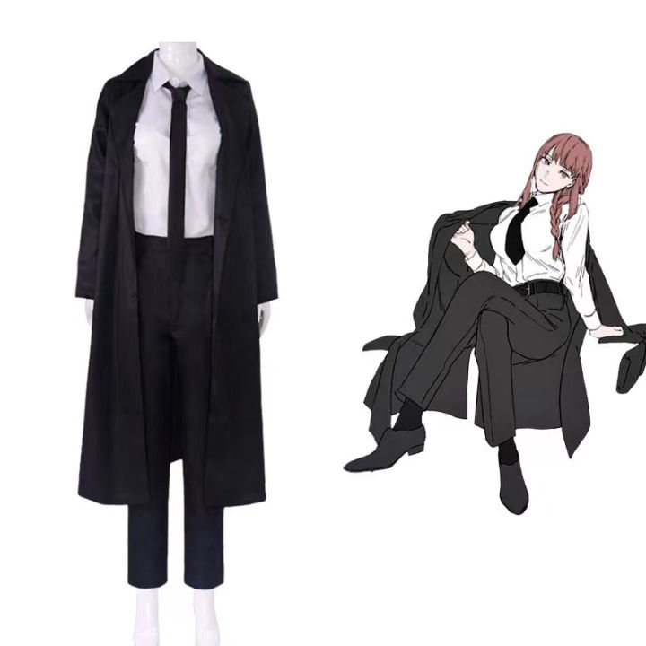Makima Cosplay Costume Anime Chainsaw Women Makima Set Black Coat long ...
