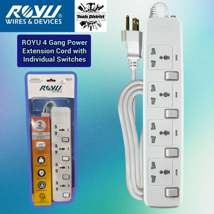 ROYU 4 GANG POWER EXTENSION CORD WITH INDIVIDUAL SWITCHES (REDEC704 ...
