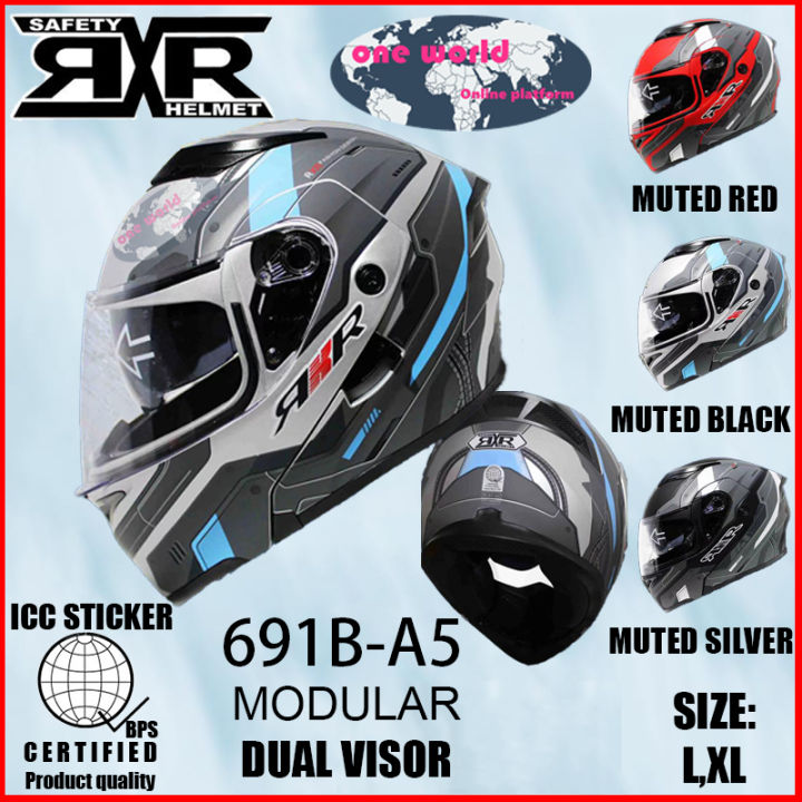 RXR MODULAR Design Motorcycle HELMET 691B-A5 DUAL VISOR WITH ICC (BPS ...