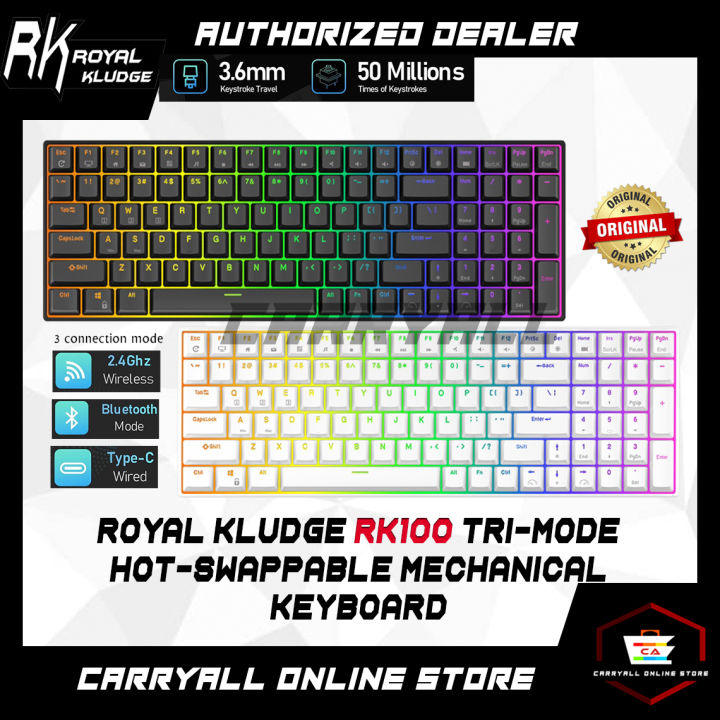 RK ROYAL KLUDGE RK100 Hotswappable Tri-Mode Wired/Bluetooth/2.4G ...