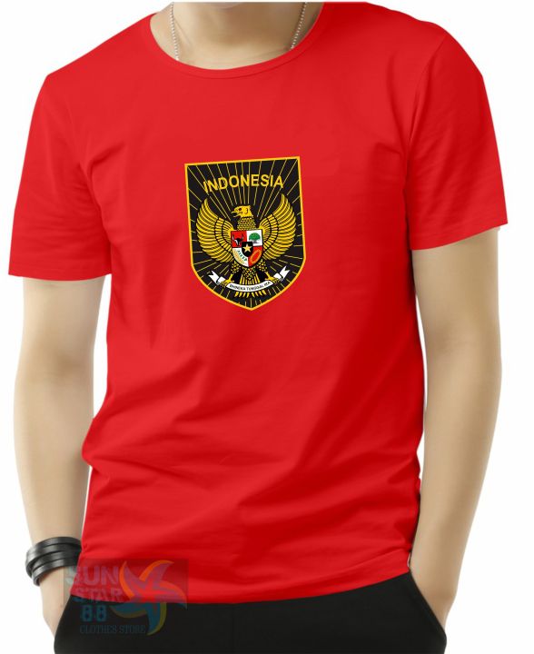 KAOS INDONESIA PANCASILA BAJU TIMNAS GARUDA DI DADA SEPAKBOLA WARNA MERAH PUTIH LENGAN PENDEK ...