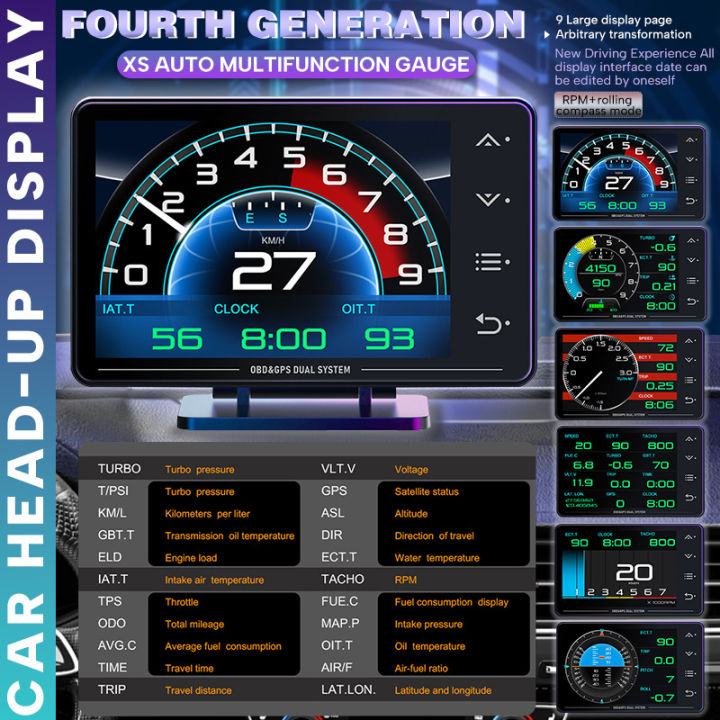 ⚡In Stock⚡XS Car Speedometer OBD Gauges OBD2+GPS+Slope Meter ...
