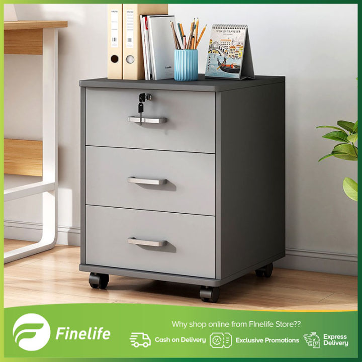 Finelife 3-layer file cabinet with lock office storage cabinet with ...
