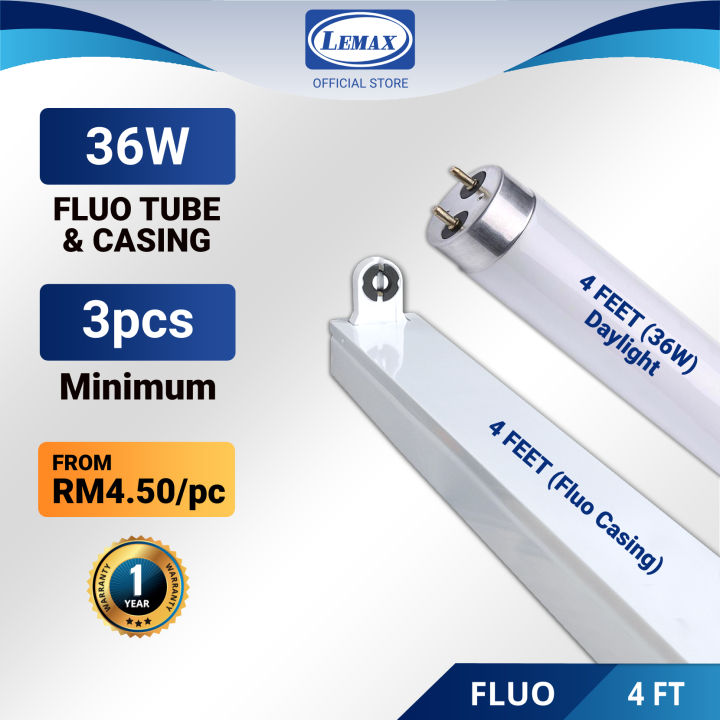 LEMAX [WHOLESALE] T8 36W Fluorescent Light (4FT/4 Kaki) Tube Casing 6500K Complete Set Ceiling ...