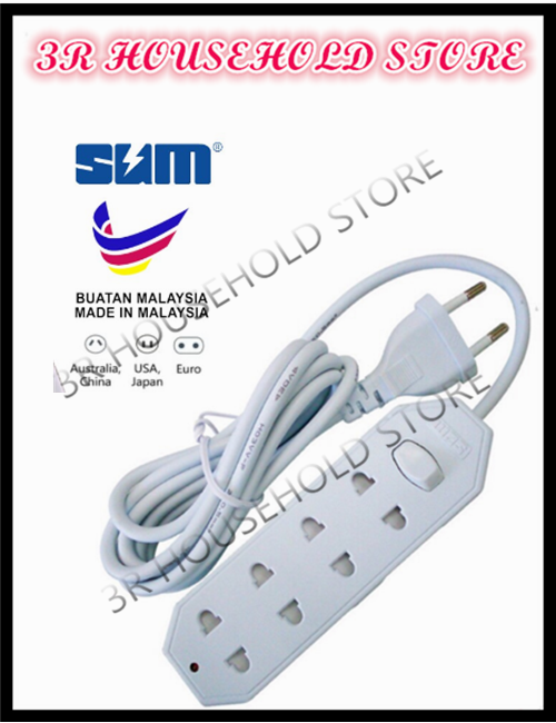 SUM Multi 2 pin plug switch socket extension 2 meter wire AC | Lazada
