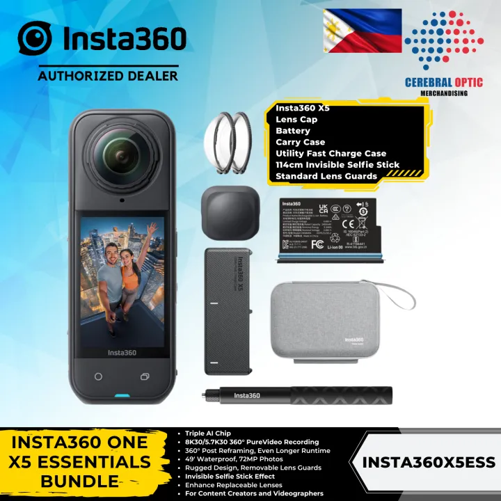 INSTA360 ONE X5 STANDARD BUNDLE / ESSENTIALS BUNDLE 8K30/5.7K30 360° Pure Video Recording, 49 ...