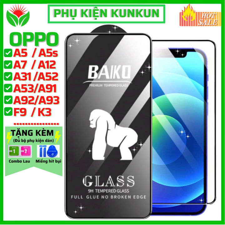 Kính cường lực Baiko Oppo A98 5G A78 A5s A5 2020 A12 A31 A52 A53 A91 A92 A93 F9 K3 A7 Reno 2 8t ...