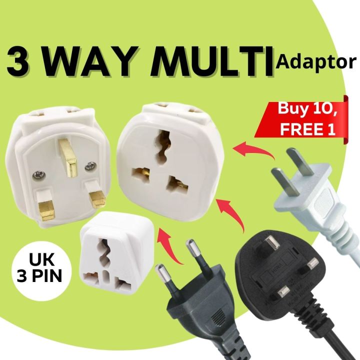 (ADAPTOR) 3 Way Multi Adaptor / 2 Pin To 3 Pin Adaptor / UK 3 Pin ...