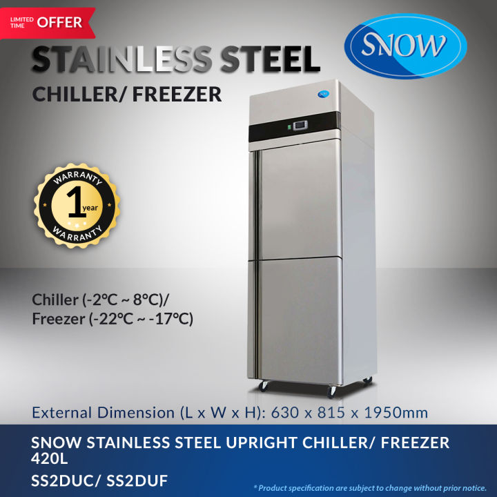 SNOW STAINLESS STEEL UPRIGHT 2 DOOR CHILLER/ FREEZER 420L (1 year ...