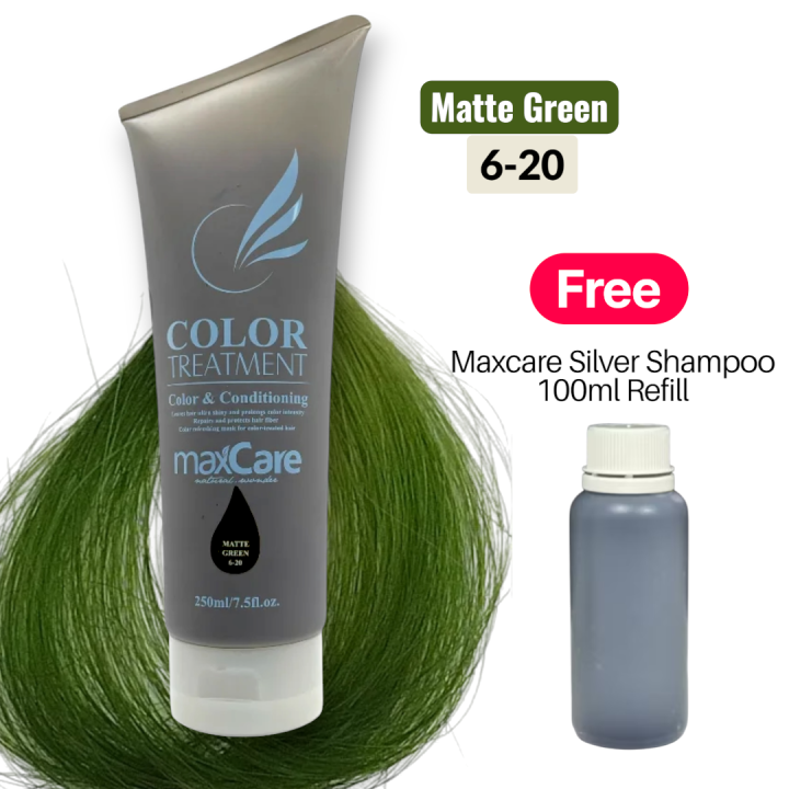 MAXCARE COLOR TREATMENT MATTE GREEN (6-20) 250ml Free Silver Shampoo ...