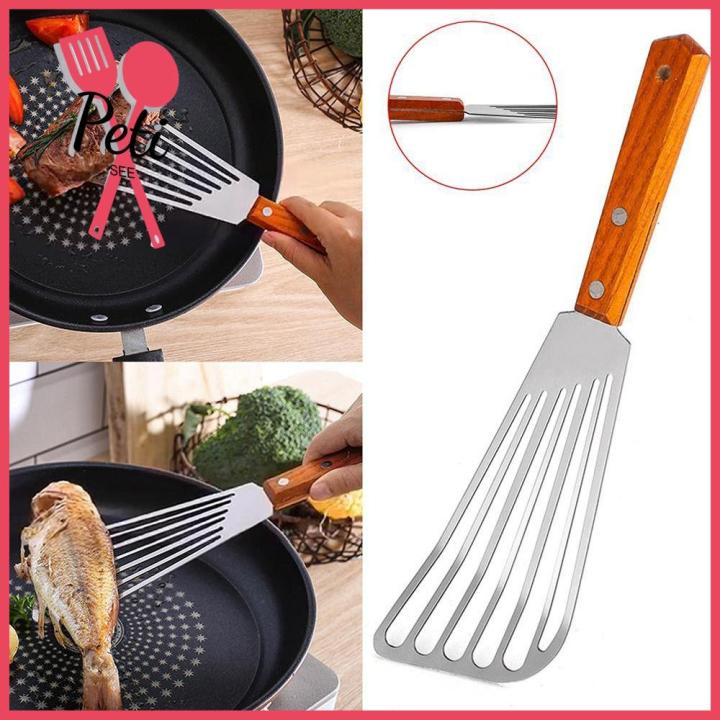 PETISEE Utensils Wooden Handle Stainless Steel Fish Slice Cookware ...