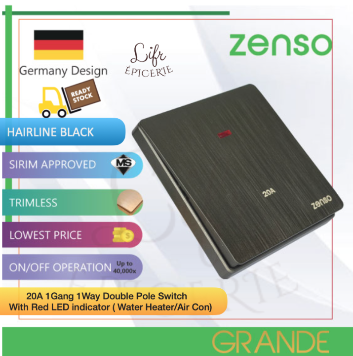 ZENSO Grande G2020 20A Water Heater/Air-Con Switch Socket (Black ...