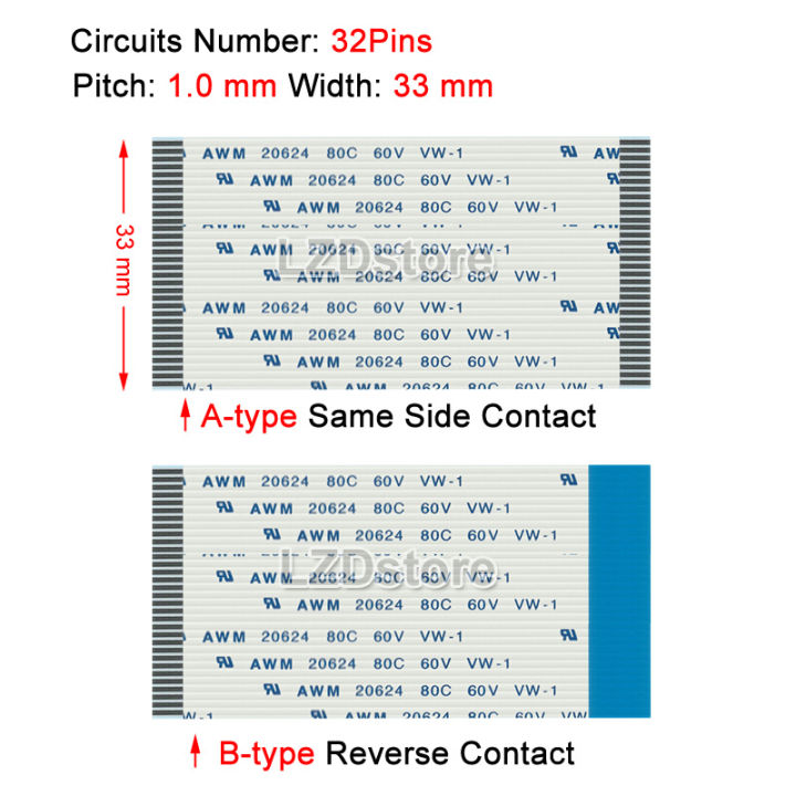 2pcs 32P Flat Flexible Cable FFC FPC Wire 32Pin 32Pins Pitch 1.0mm AWM ...