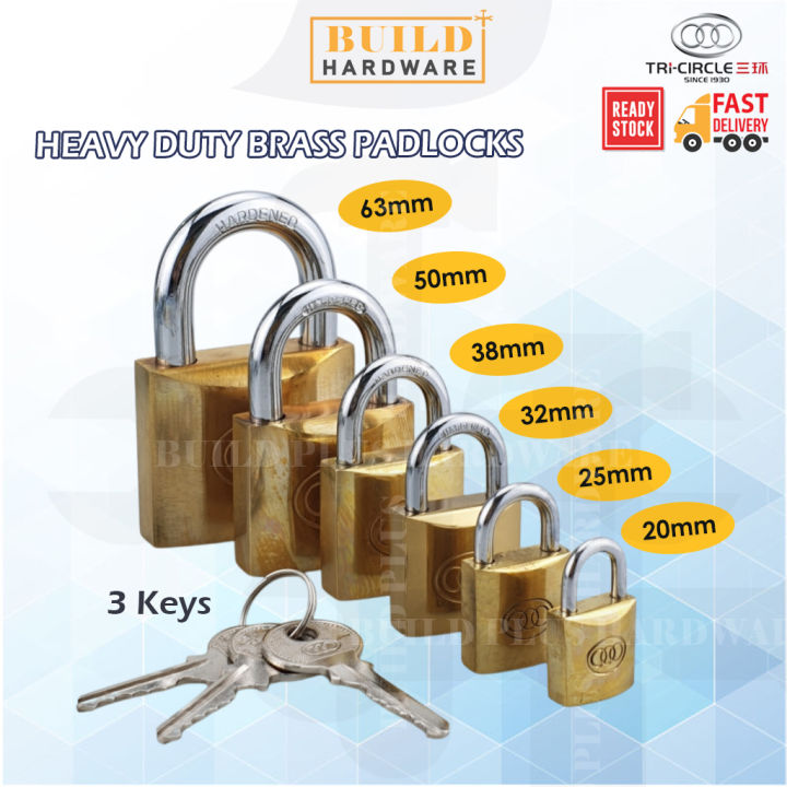 TRI-CIRCLE Brass Padlock 3 Keys 20mm 25mm 32mm 38mm 50mm 63mm 261 262 ...