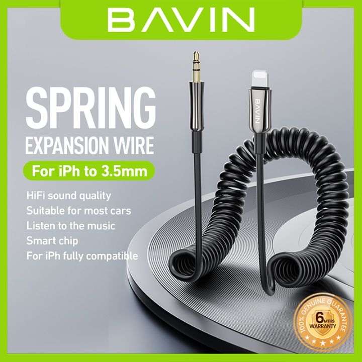 BAVIN AUX38 3.5mm To Iph / Type-C Aux Converter Spring Expansion Wire W ...