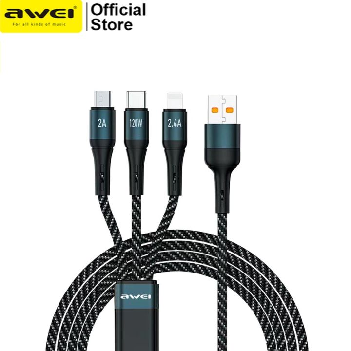 Awei CL-972 3 in 1 Multi Fast Charging Quick Charge Cable 120W Light ...