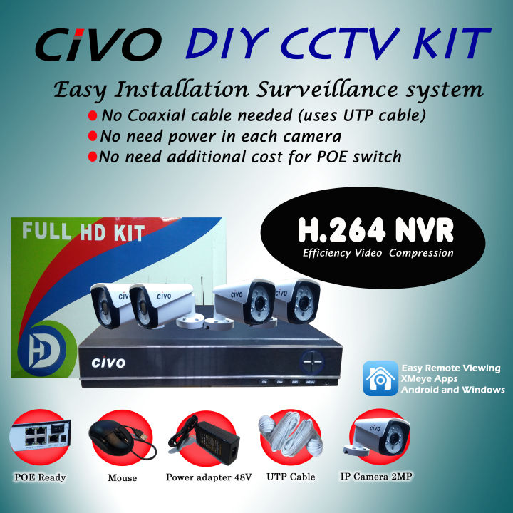 CCTV CIVO 4CH 4X 2MP Camera POE ready NVR KIT | Lazada PH