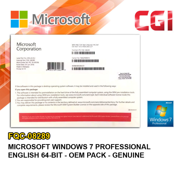 Microsoft Windows 7 Professional English 64-bit - OEM Pack - (FQC-08289 ...