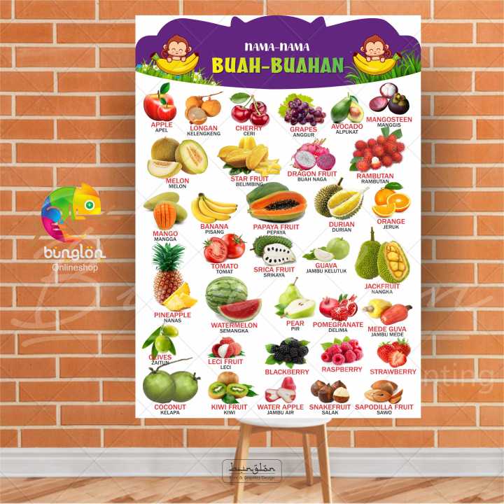 Poster Edukasi Nama Buah-buahan, Poster Peraga Pendidikan | Lazada ...