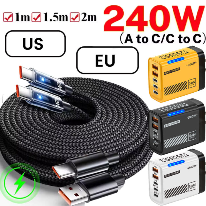 240W 10A Quick Charging with LED USB-To-C/C-To-C Cable Nylon Braided ...