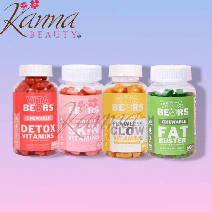 Vita Bears Chewable 60pcs per Bottle [Flawless Glow, Fat Buster, Detox ...