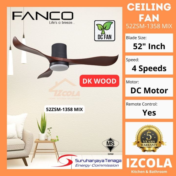 ECOLUXE CEILING FAN DC MOTOR 6 SPEEDS 36" 42" 52" 5 BLADES FAN / FANCO ...