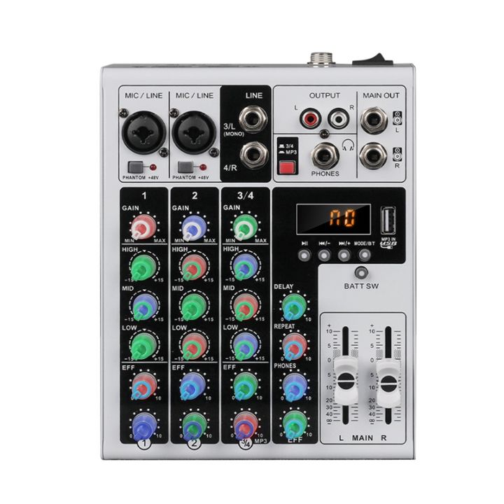 XLR Bluetooth 48V Phantom Power Audio Mixer 4 Channels Portable DJ ...