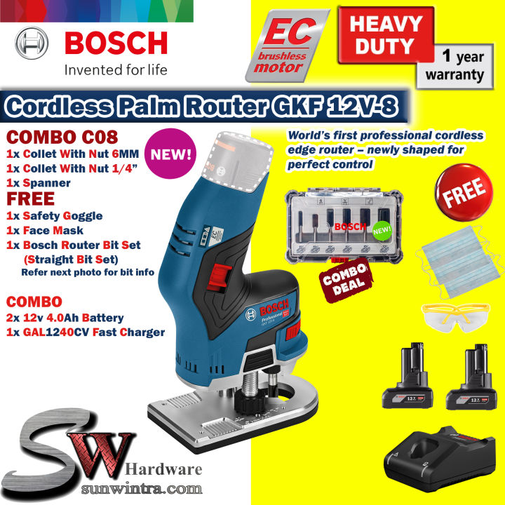COMBO Bosch Cordless Palm Router GKF12V-8 Professional GKF 12V-8 ,Bosch ...