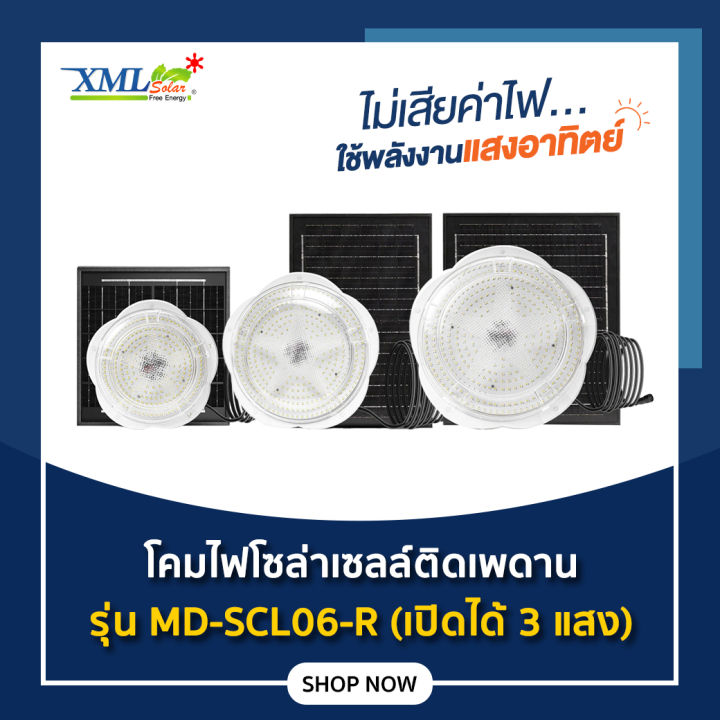 โคมไฟโซล่าเซลล์ ติดเพดาน รุ่น MD-SCL06-R (เปิดได้ 3 แสง) ติดเพดาน โซล่า ...