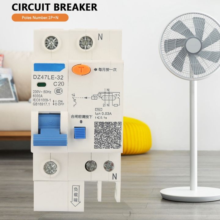 Circuit Breaker DZ47LE-32 1P+N 16A 20A 230V Earth Leakage Safety Protection Circuit Breakers ...