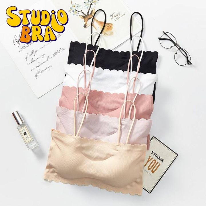 𝙎𝙩𝙪𝙙𝙞𝙤 𝘽𝙧𝙖 - เสื้อในสายเดี่ยว เกาะอกขอบหยัก เสริมฟองน้ำในตัว (รหัส: 129 ...