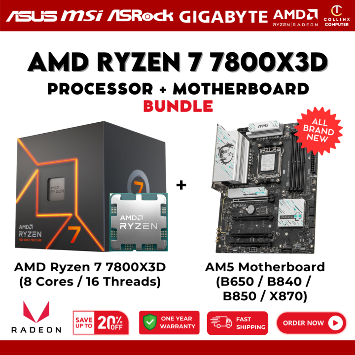 ( AMD Ryzen 7 7800X3D Bundle ) Processor + Motherboard X870 B850 B840 ...