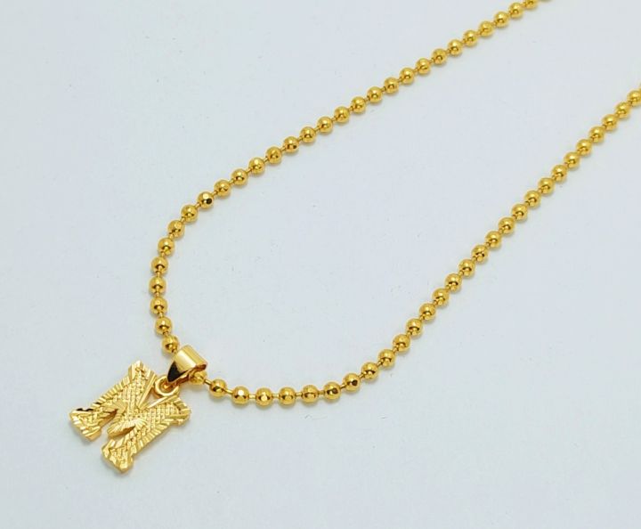 Rantai Leher dan Loket Huruf Emas Korea 24K Gold Plated Women Necklace Set Rantai Leher ...
