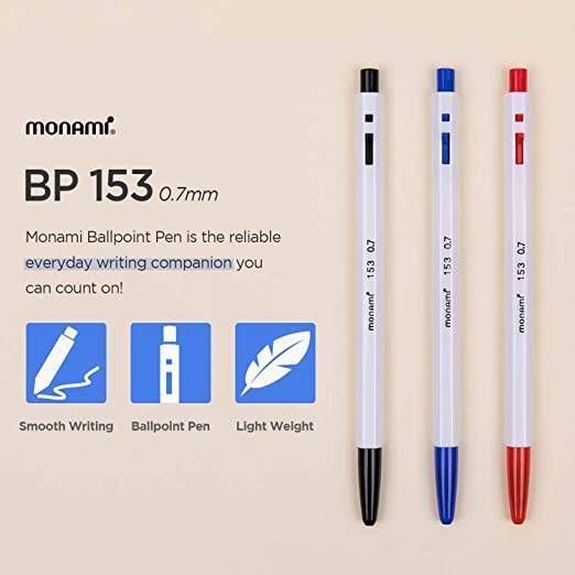 Monami BP 153 0.7mm Ballpoint Pen Retractable Ball Simple & Compact ...